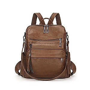 Artwell Backpack Purse for Women Fashion PU Leather Designer Travel Large Ladies Shoulder Bags Tote Tassel Rucksack (Brown)