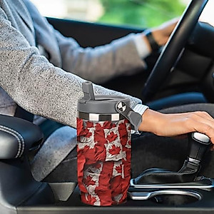 Canadian Flag Tumbler 30oz Large Capacity Car Cup with Handle Fit in Any Car Cup Holder Stainless Steel Leakproof Insulated Coffee Tumblers with Lid And Straw