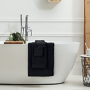 GLAMBURG 100% Cotton Ultra Soft 6 Pack Towel Set, Contains 2 Bath Towels 28x55 Inches, 2 Hand Towels 16x24 Inches & 2 Wash Coths 12x12 Inches, Compact Absorbent Lightweight & Quickdry - Black