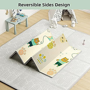 Baby Play Mat, 79" x 71" Extra Large Foldable Play Mat for Floor, 0.6" Thick Reversible Foam Playmat Crawling Mat, Waterproof Baby Floor Mat for Infants, Toddlers and Kids Indoor Outdoor