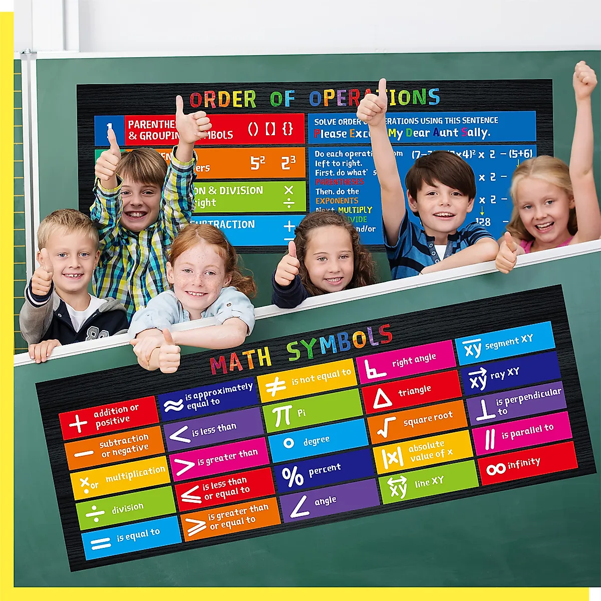 Math Symbols Poster, 2 PCS Large Math Symbols Order of Operation Mathematics Bulletin Board Banner Wall Decor for Primary Middle High School Classroom (Poster Tube Package)