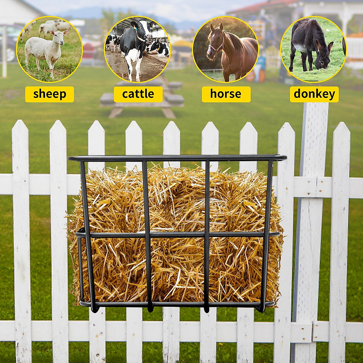 TMEE Hay Feeder Goat Rack Horse Sheep Wall Mount Feeder Heavy Duty Galvanized Steel Hay Basket for Cattle Cows Livestock in Farm