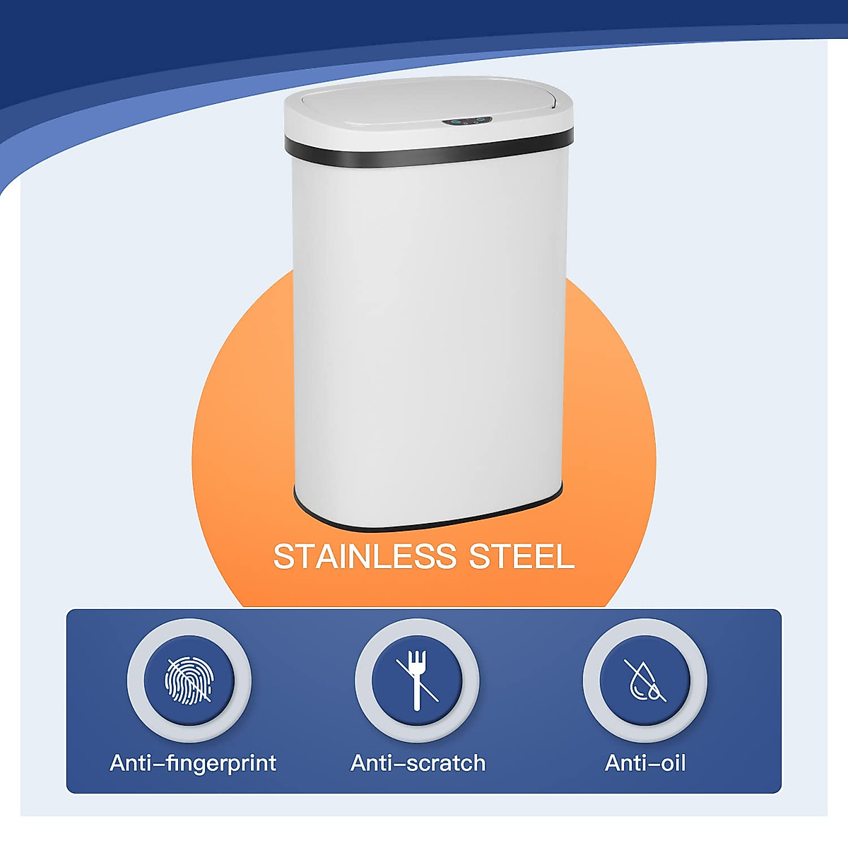 24/7 Shop at Home Freeway 13 Gallon Metal Household Trash Can Motion Sensor Lid for Kitchen, White