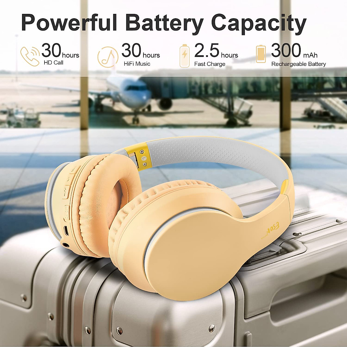 esonstyle Bluetooth Headphones Over Ear Foldable Wireless and Wired Stereo Headset with Mic Soft Earmuffs Light Weight for Phone TV PC Online Class Home Office (Apricot)