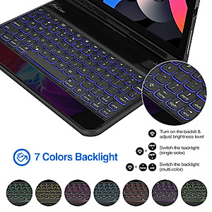 ProCase Keyboard Case for iPad Air 6th 11 inch 2024/Air 5th/4th 10.9" 2022 2020/ iPad Pro 11" 2022 2021 2020 2018, 360 Degree Rotation Wireless Keyboard with 7 Colors Backlit, Auto Sleep/Wake -Black