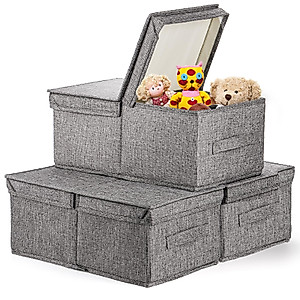 Dicunoy 3 Pack Fabric Storage Bins with Lids, Collapsible Foldable Storage Boxes with Handle for Organizing, Stackable Clothes Storage Cube Baskets for Shelves, Bedroom, Home, Nursery