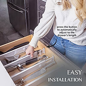 Adjustable Drawer Dividers - Lock in Place, Non-Slip, Expandable Separators, No Tools Required. Great Organizer for Closet, Dresser, Drawer, Office Desk and Kitchen Organization. (4-PACK)