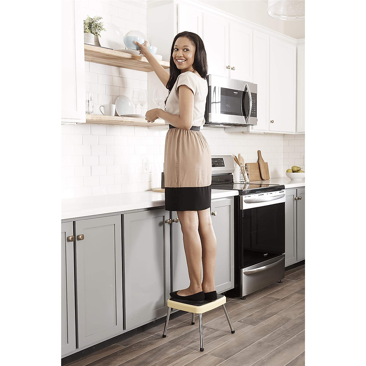 COSCO Stylaire Retro 1-Step Steel Step Stool, Yellow