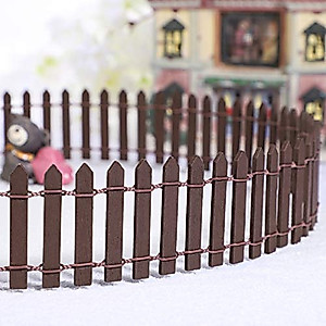 OUNONA Miniature Garden Fence Wooden Picket Fence Border Bonsai Fairy Garden Decoration Ornament (Coffee)