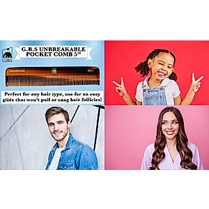 G.B.S Handmade Men and Women Comb Set- Pack of 3, Unbreakable Fine Toothed Mustache,Eyebrow Pocket Comb- Portable Pocket Size for Styling Beard & Hair anytime, Tortoise MCT DCT PCT Combs