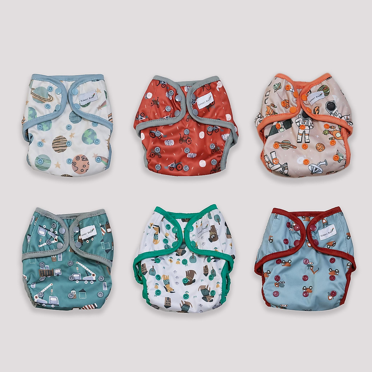 KaWaii Baby Happy Leak-Free One Size Diaper Cover for Boy & Unisex, Cloth Diaper Cover, Reusable Waterproof Baby Diaper Cover - Pack of 6