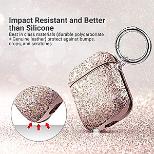 ULAK Glitter Case for AirPods 1 & 2, Stylish Design AirPods Case Cover for Women Girls, Luxury Bling Sparkle Leather Airpod case 2nd Generation Shockproof Protective Cover with Keychain, Rose Gold
