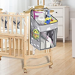 Putybudy Large Capacity Baby Bedside Hanging Organizer, Foldable Baby Crib Diaper Organizer, for Nappy Clothes Toys Milk Bottles, Organiser Diaper Holder Caddy Stacker, Saving Place and Easy Storage