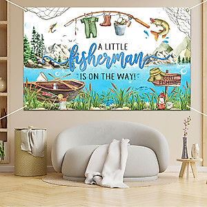Avezano Fishing Baby Shower Backdrop A Little Fisherman is on The Way Baby Shower Party Decorations Banner Gone Fishing Baby Shower Party Background for Boys 70.8x43.3"