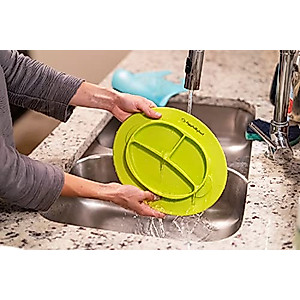 Silicone Bowl and Silicone Plate Easily Wipe Clean! Self Feeding Set Reduces Spills! Spend Less Time Cleaning after Meals with a Baby or Toddler! Set Includes 2 Colors (Lime Green / Turquoise)