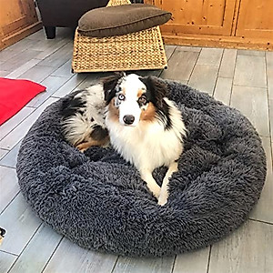 LQUOXH Long Plush Fluffy Pet Dog Bed Claming Dog Beds Round Cat Dog Bench Soft Warm Kennel Large Mat Pet (Color : Black, Size : 50CM)