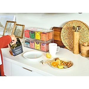 iDesign Crisp BPA-Free Plastic Stackable Tea Bag Organizer for Kitchen Cabinets and Countertops - 12.59" x 6.23" x 4.57", Clear with Gray Dividers