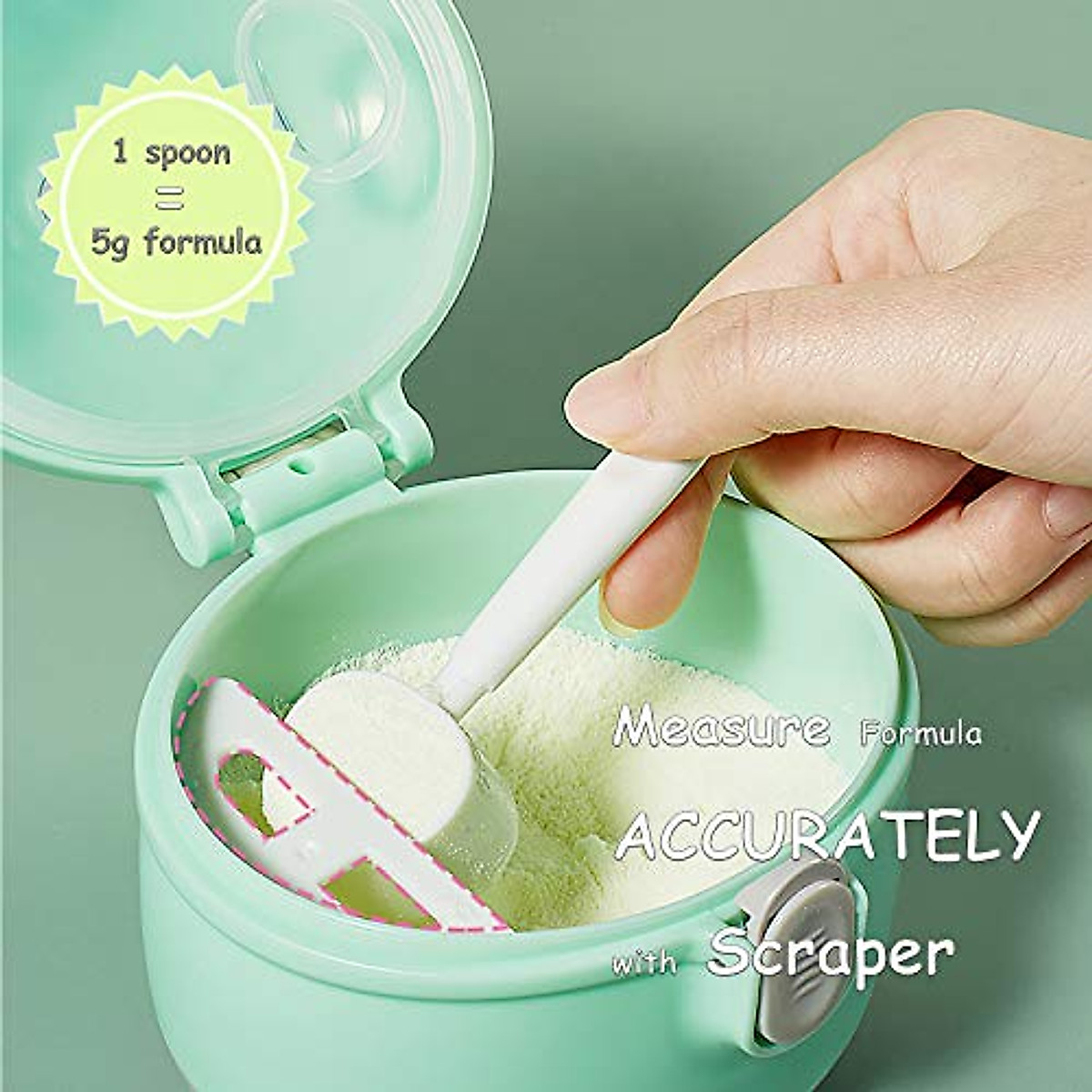 Baby Formula Dispenser, Portable Milk Powder Dispenser Snack Storage Container for Travel Bedroom Outdoor … (Green)