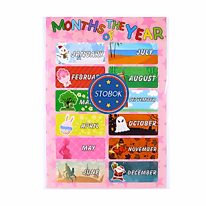 STOBOK Educational Preschool Posters for Kindergarten Classrooms,Includes Alphabet Letters,Colors,Numbers,Days of The Week,Farm Animals,Seasons,Weathers,Months,Shapes,10 Pieces