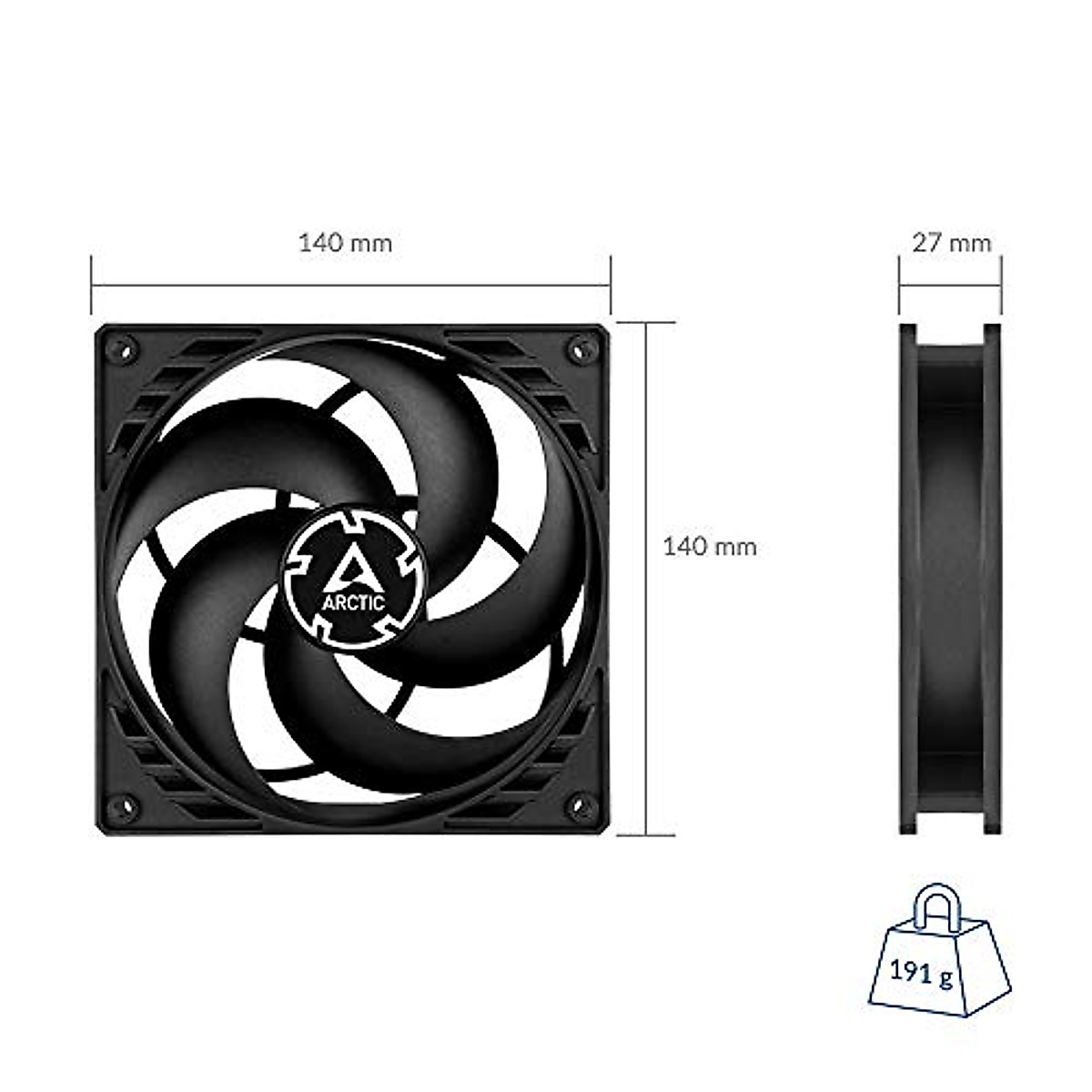 ARCTIC P14 (5 Pack) - 140 mm Case Fan, Pressure-optimised, Quiet Motor, Computer, Fan Speed: 1700 RPM - Black