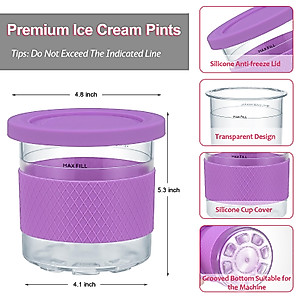CINPIUK Ice Cream Pints, 4 Pack Containers with Silicone Lids & Covers Replacements for Ninja Creami Pints, Compatible with NC301 NC300 NC299AMZ Series Ice Cream Maker, Dishwasher Safe Containers