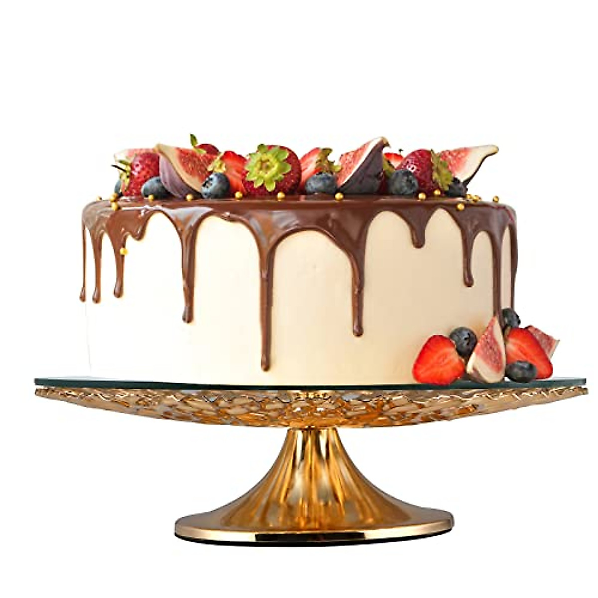 MDLUU Glass Cake Stand 11.6 inch, Cake Platter Pedestal, Dessert Server Display for Wedding, Party, Birthday(Metal Branches Pattern)