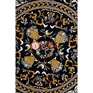 Black 49" Marble Dining Round Table Top Pietra Dura Italian Inlay Hallway Furniture Decor