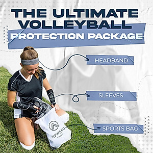 Upward Fitness-Volleyball Padded Passing Sleeves, Arm and Wrist Protection With Thumbhole, Carrying Bag and Headband Included, for Girls and Boys (XS/S Black)