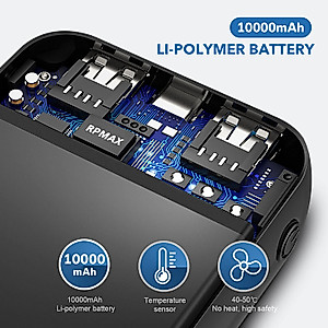 RPMAX Portable charger 10000mah with LED Display, Compact Power Bank Cell Phone External Battery Pack 2.4A Quick Charge Small Compatible iPhone 8XXS11,Samsung S10,5V Heated Vest. (RP-010K)
