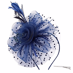 Fascinators Hats for Women Tea Party Headband Kentucky Derby Hats Fascinator Headpiece Navy Blue