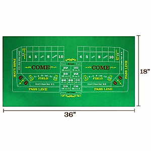 Brybelly Double-Sided Craps Table & Blackjack Casino Felt | Convenient, Space-Saving 36" x 18" Roll-up Casino Gambling Tabletop Mat | Smooth 2mm Mini-Felt for Coffee Table Craps & Blackjack