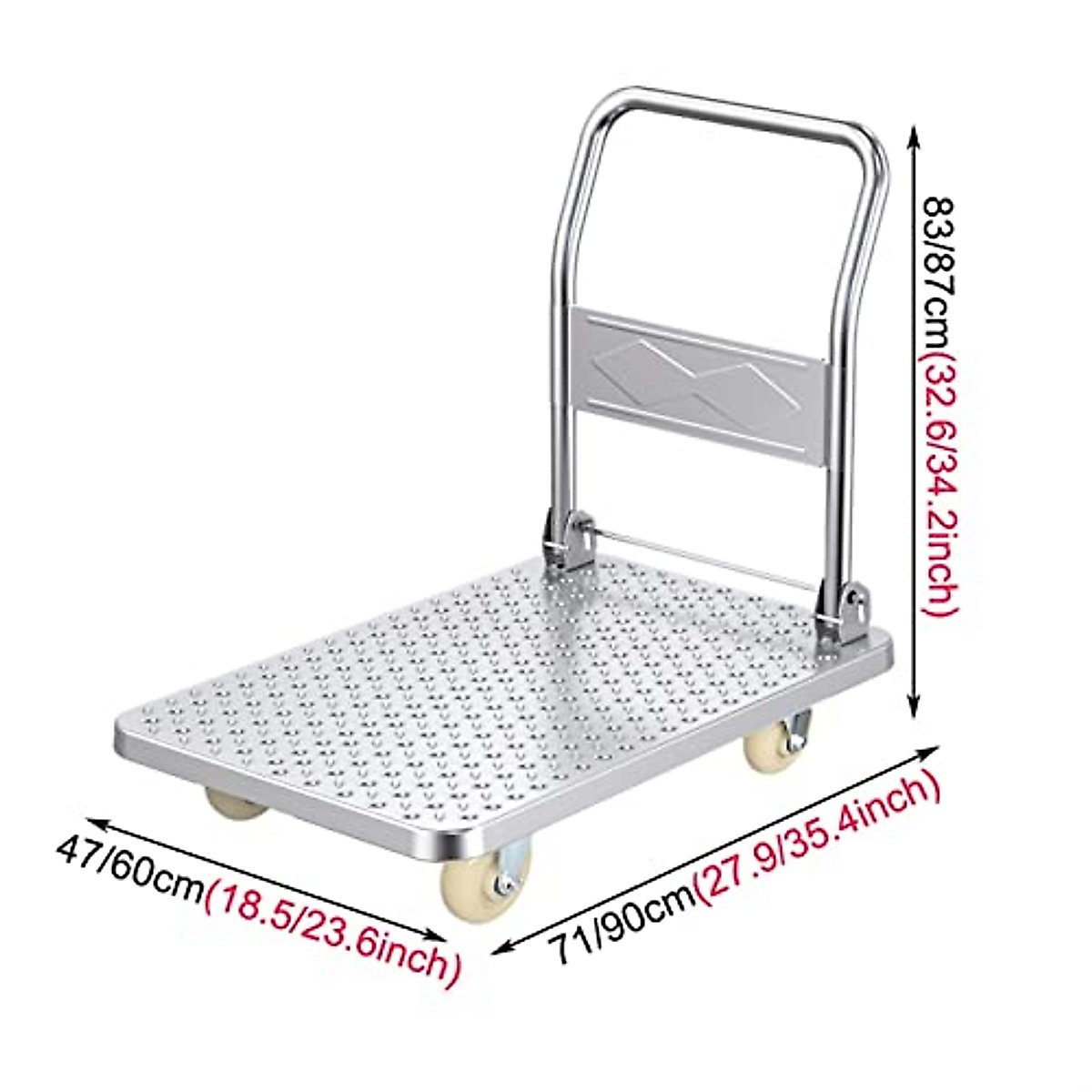 Hand Trucks Heavy Duty with Folding Handle, Push carts on Wheels,Foldable Handyman, 360 Degree Swivel Wheels, Foldable & with Platform, Non-Slip Layer (Color : A, Size : 71 * 47 * 83cm)