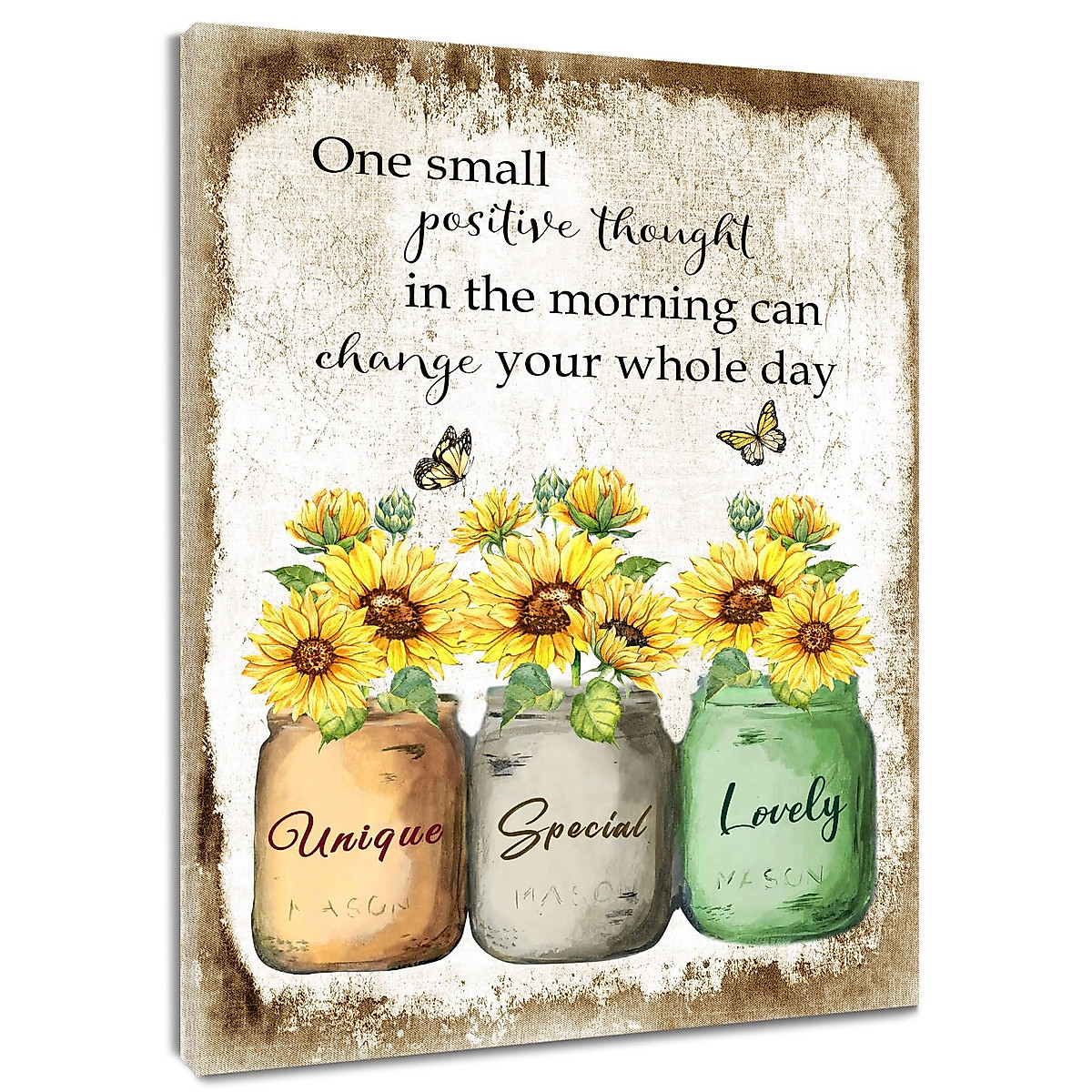 MEUNEAR Farmhouse Sunflower Wall Art Yellow Flower and Butterfly Inspirational Quotes Canvas Wall Art Modern Abstract Geometric Framed Wall Art for Living Room Bedroom Bathroom Decor,24L X 16W inches