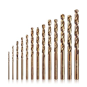 LUCKUT Cobalt Drill Bit Set- 13Pcs M35 High Speed Steel, Twist Jobber Length for Metal, Cast Iron and Wood Plastic with Metal Indexed Storage Case, 1/16"-1/4"