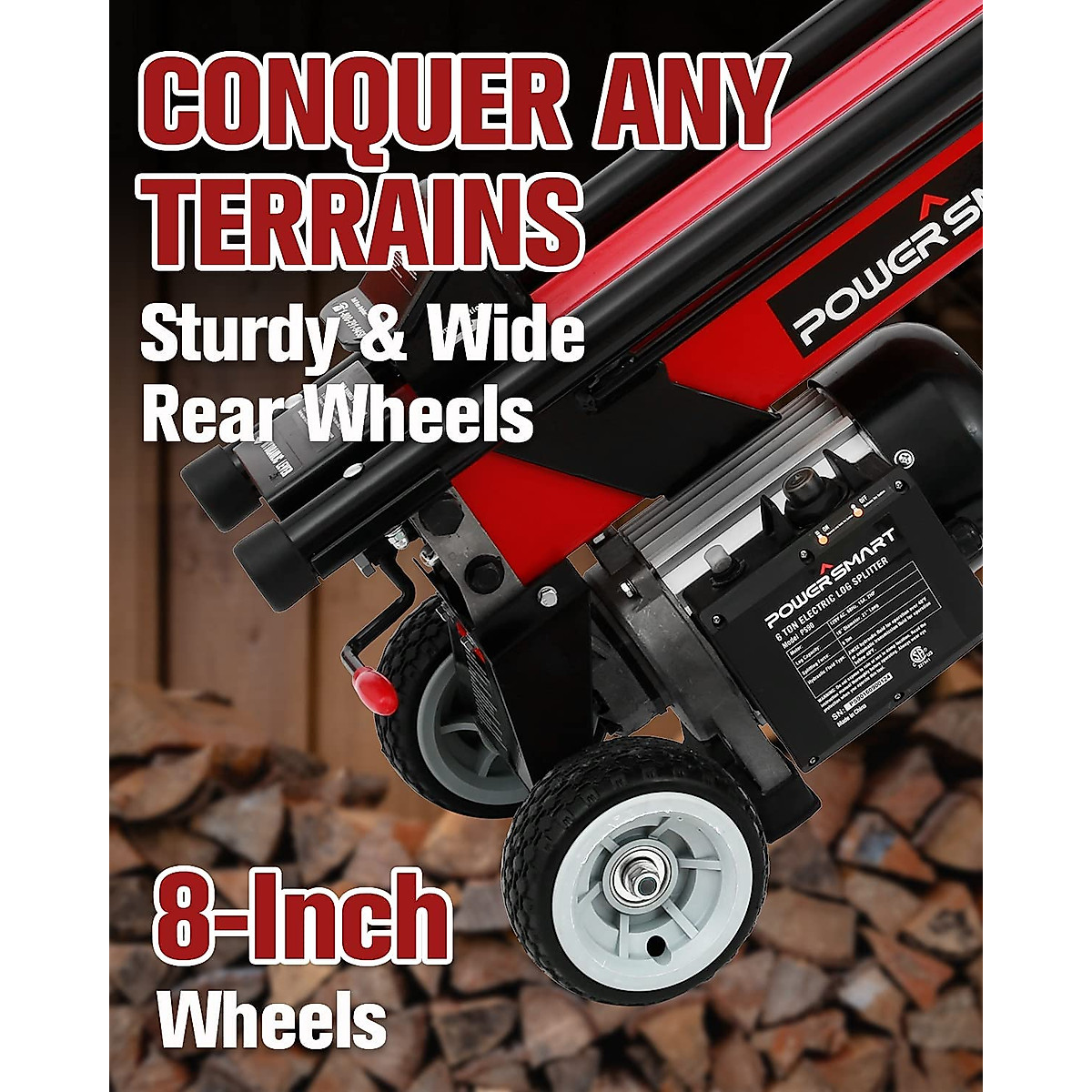 PowerSmart Log Splitter Electric, 6-Ton Hydraulic Log Splitter, 15 Amp Electric Log Splitter, Electric Wood Splitter, Horizontal Full Beam with Steel Wedge for Firewood Splitter Kindling Log Cutter