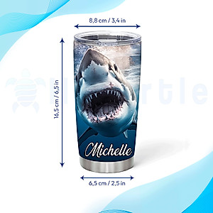 Hyturtle Personalized Gifts Shark Lover - Shark Printed Customized Name Stainless Steel Tumbler 20 oz With Lid - Idea Cute Sea Animal Lover Gifts For Women, Girl, Kids On Birthday, Christmas