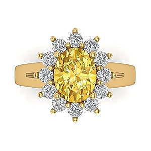 Clara Pucci 2.36 ct Oval Cut Solitaire Halo Yellow Simulated Diamond Engagement Promise Anniversary Bridal Ring 18K Yellow Gold 7.5