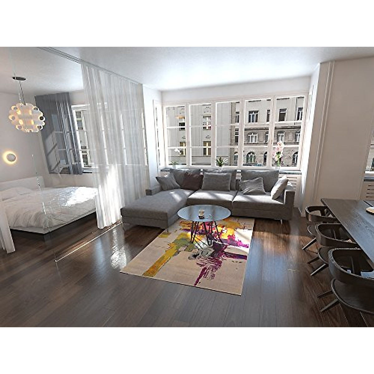 Unique Loom Estrella Collection Bright Colors, Geometric, Abstract, Modern Area Rug, 5 ft x 8 ft, Beige/Yellow