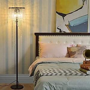 Hsyile KU300270 Mini Modern Elegance Crystal Floor Lamp for Living Room,Bedroom,Office - Standing Tall Pole Lamp - Classic Black - 3 Lights