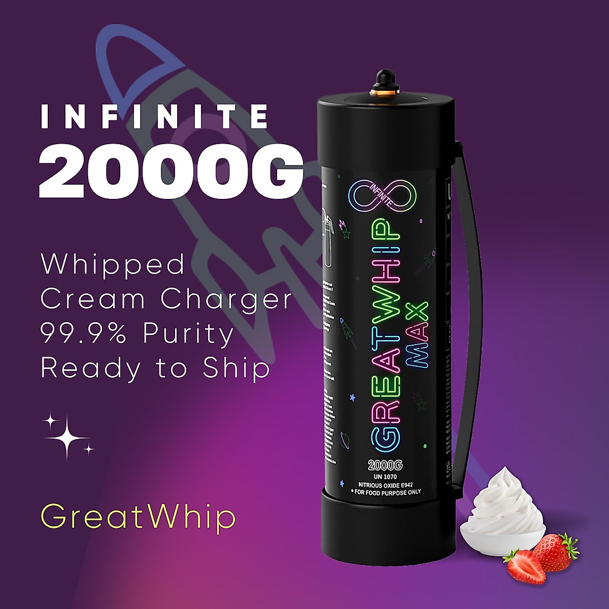 GreatWhip Whipped Cream Chargers, 3.3L Tanks, 2000g Whip Cream Charger Cylinder, 2 Cylinder