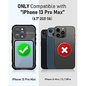 WIFORT iPhone 13 Pro Max Waterproof Metal Case - Built-in [Screen Protector][15FT Military Grade Shockproof][IP68 Water Proof], Full Body Aluminum Protective Dropproof Cover, 6.7" Black