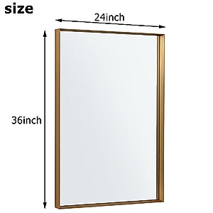 XRAMFY Gold Framed Mirrors for Bathroom, 24x36 inch Bathroom Vanity Mirror, Metal Frame Wall Mounted Rectangle Mirror for Washroom Bedroom Living Room (Horizontal/Vertical)