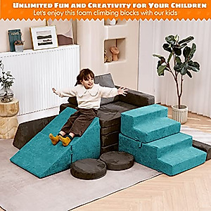 jela Toddlers Climbing Toys Indoor, Toddler Climbing Toys Indoor Playset, Safe Soft Foam Climbing Blocks with Slide Stairs, Climbing Toys for Toddlers Luxury Miss Fabric, Soft Couch Slide (Lightblue)