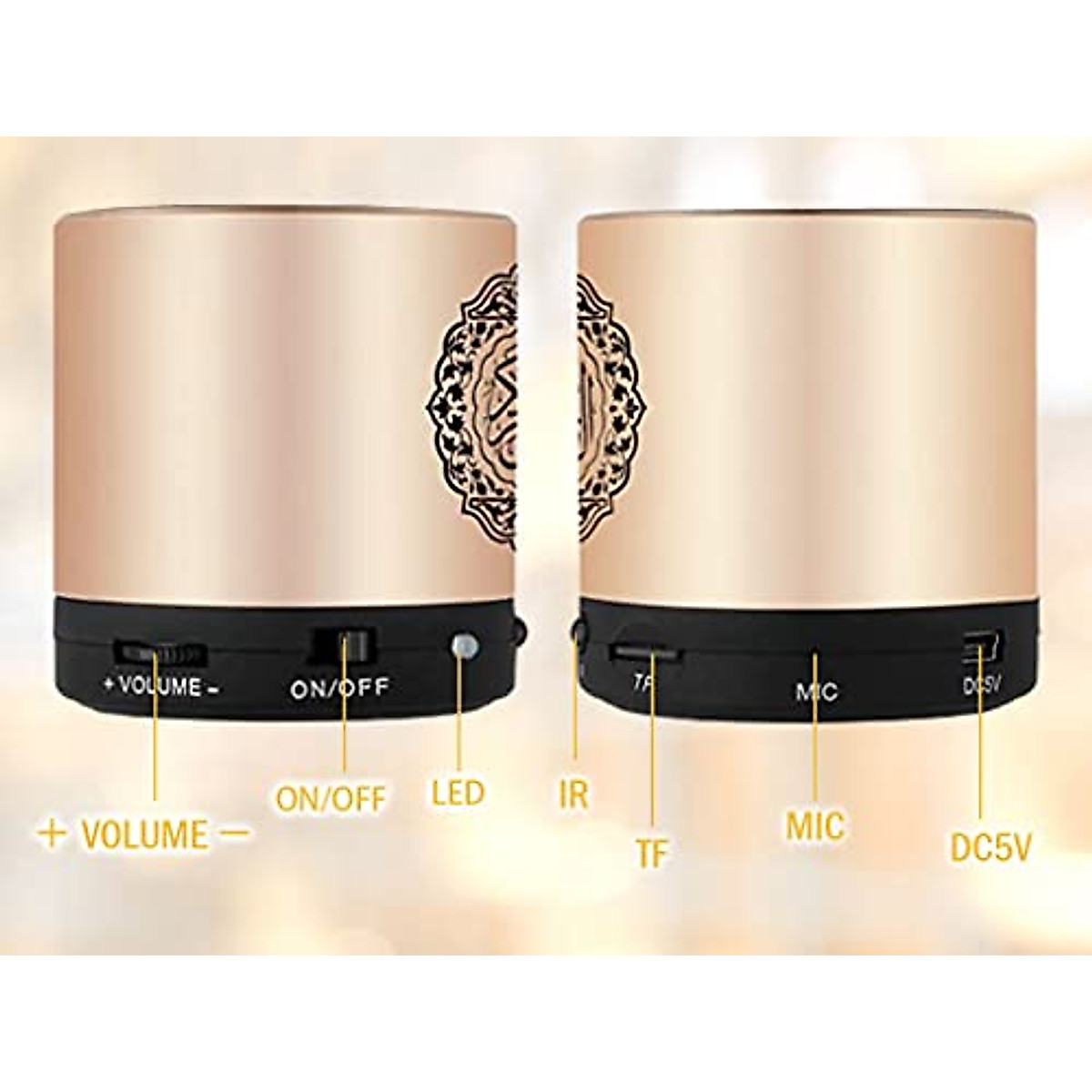 Ramadan Portable Digital Quran Speaker, Anlising Quran Speaker MP3 Player with Remote Control, Quran Translator, USB Rechargeable, 8GB FM Radio, Over 18 Reciters and 15 Translations Available(Gold)