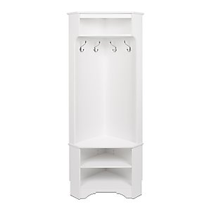 Prepac White Corner Hall Tree: Multifunctional Corner Clothes Rack with Corner Shoe Shelf - Elegant & Space-Saving Corner Solution for Your Home