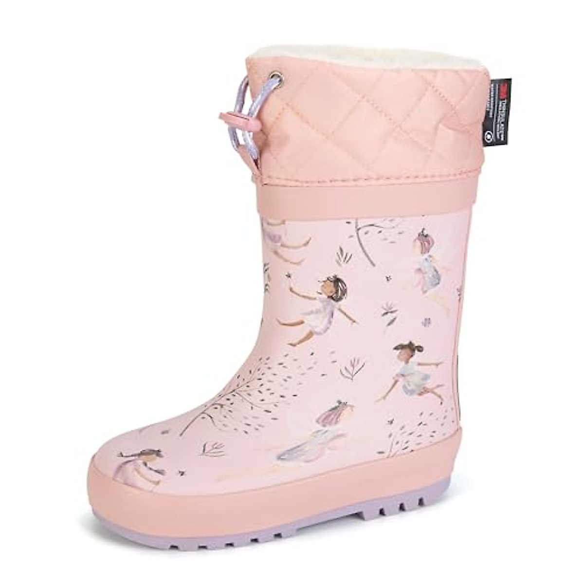 SOLARRAIN Boys Girls Snow Rain Boots Rubber Insulated Waterproof Winter Warm Boots for Kids Outdoor Mud Boots Rain Shoes with Adjustable Closure (Fairies)