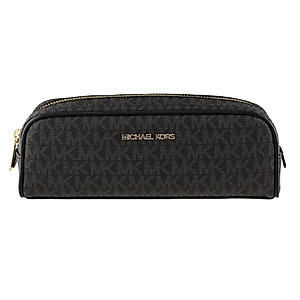 Michael Kors Giftables Medium Pencil Case Signature Leather Makeup Case (Black)