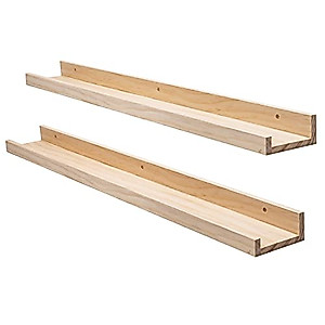 AZSKY Wood Floating Shelves for Wall 36 Inches Long Wood Photo Picture Ledge Shelf with Lip Kids Bookshelf and Wood Wall Shelves for Nursery Decor a Set of 2