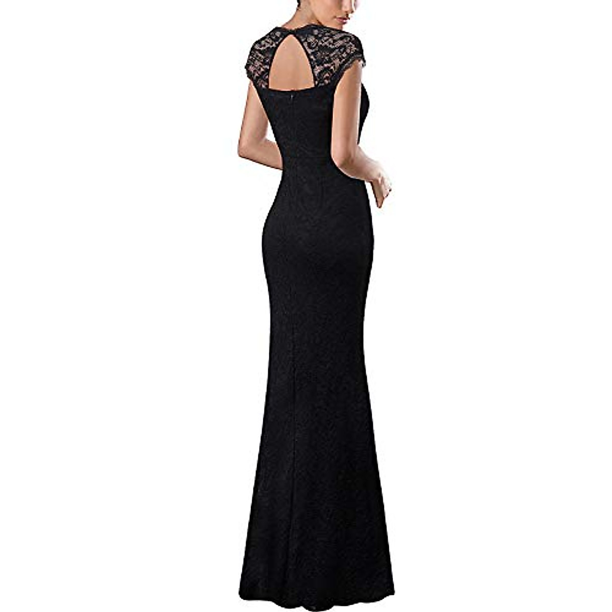 VFSHOW Womens Black Floral Lace Sweetheart Neckline Keyhole Back High Split Formal Evening Wedding Prom Party Maxi Long Dress 3780 BLK BLK XL