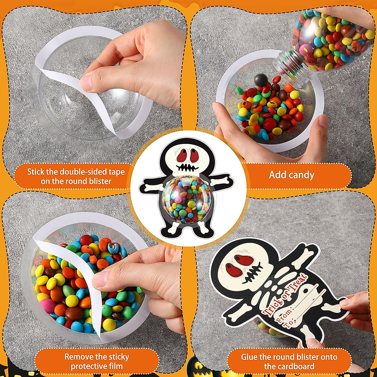 Sinload 48 Pcs Halloween Candy Holder Cards with Plastic Shaker Domes Halloween Greeting Cards DIY Crafts for Goodie Bags Stuffers School Classroom Prizes Gifts Party Favor (Candy Not Included)